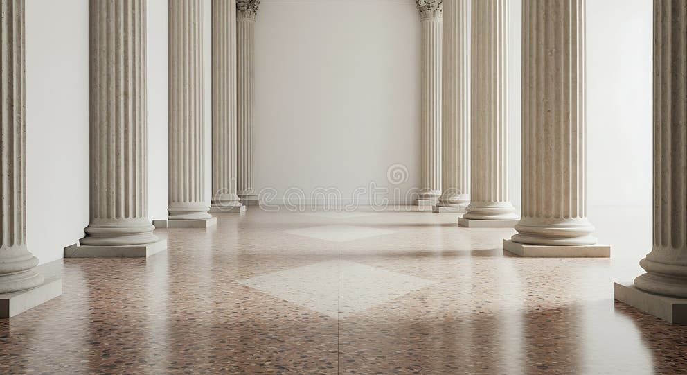 Classical Architectural Interior Featuring a Series of Tall, Fluted ...