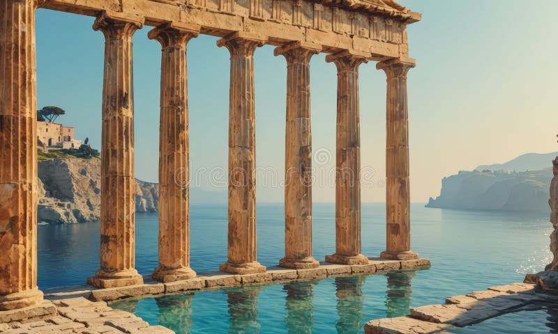 Classical Architectural Structure with Six Columns Stands on Cliff ...