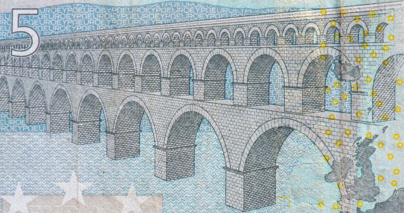 Classical Architecture Bridge on Reverse Five Euro Banknote Stock Photo ...