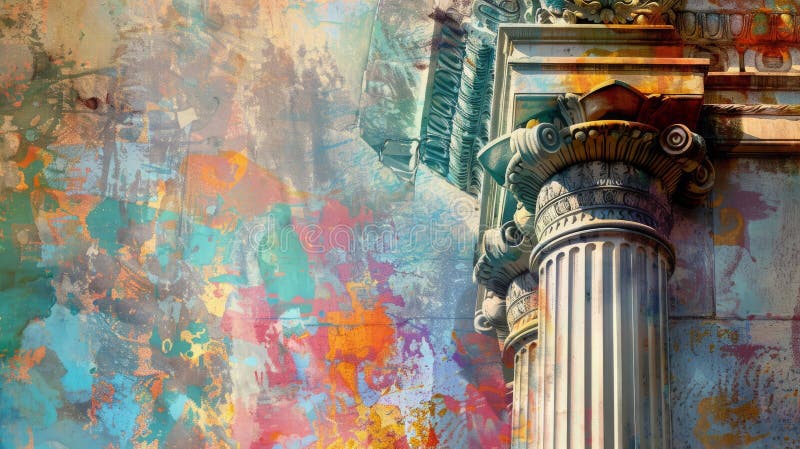 Classical Architecture Column and Colorful Abstract Art Background for ...