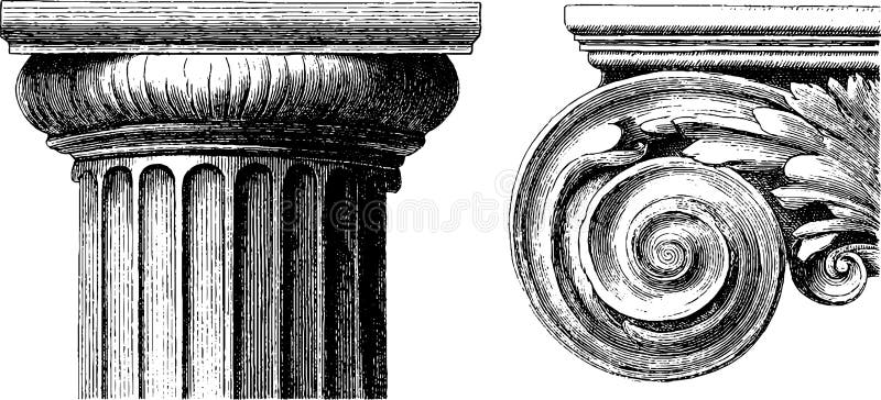 Classical Architecture Elements Featuring Fluted Column and Decorative ...
