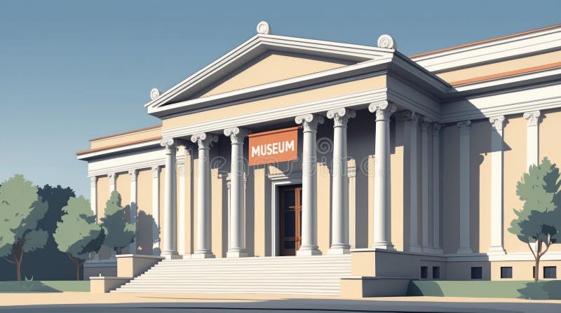 Classical Architecture with Pillars and Museum Signage, Ideal for ...