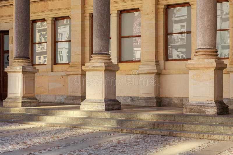 Classical Architecture with Stone Columns and Glass Windows Stock Image ...