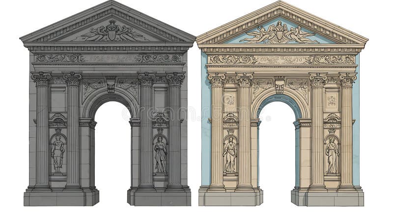 Classical Archway Designs Featuring Ornate Detailing. Two Parallel ...