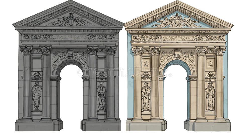 Classical Archway Designs Featuring Ornate Detailing. Two Parallel ...
