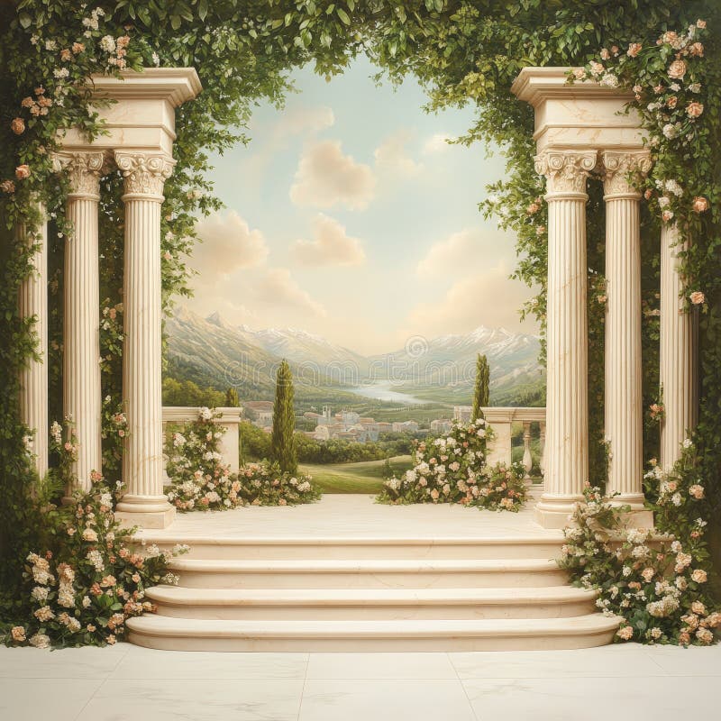 Classical Archway Steps Overlooking Idyllic Valley Landscape Stock ...