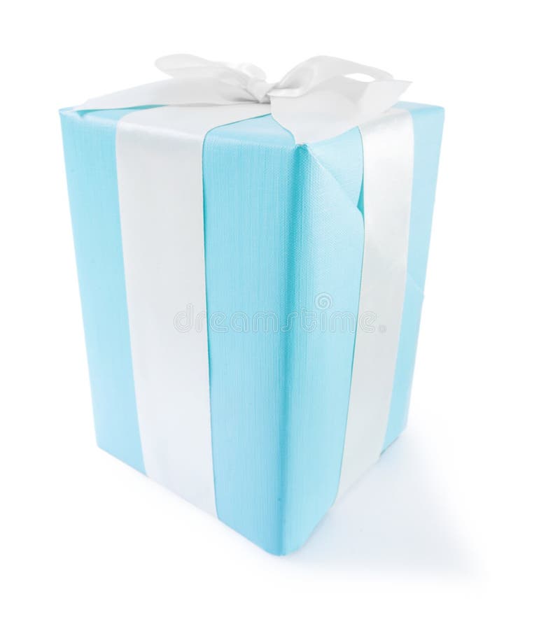 Classical Big Blue Gift Box with White Bow Isolate Stock Image - Image ...