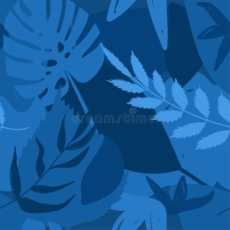Classical Blue Color Seamless Pattern with Abstract Elements and Leaves ...