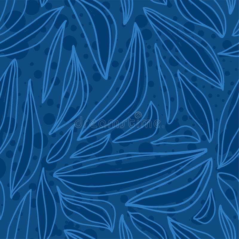 Classical Blue Color Seamless Pattern with Abstract Elements and Leaves ...