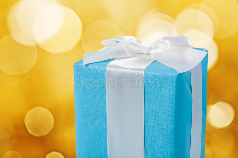 Classical Big Blue Gift Box with White Bow Isolate Stock Image - Image ...