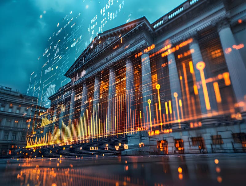 Classical Building with Dynamic Data Streams at Night Stock ...