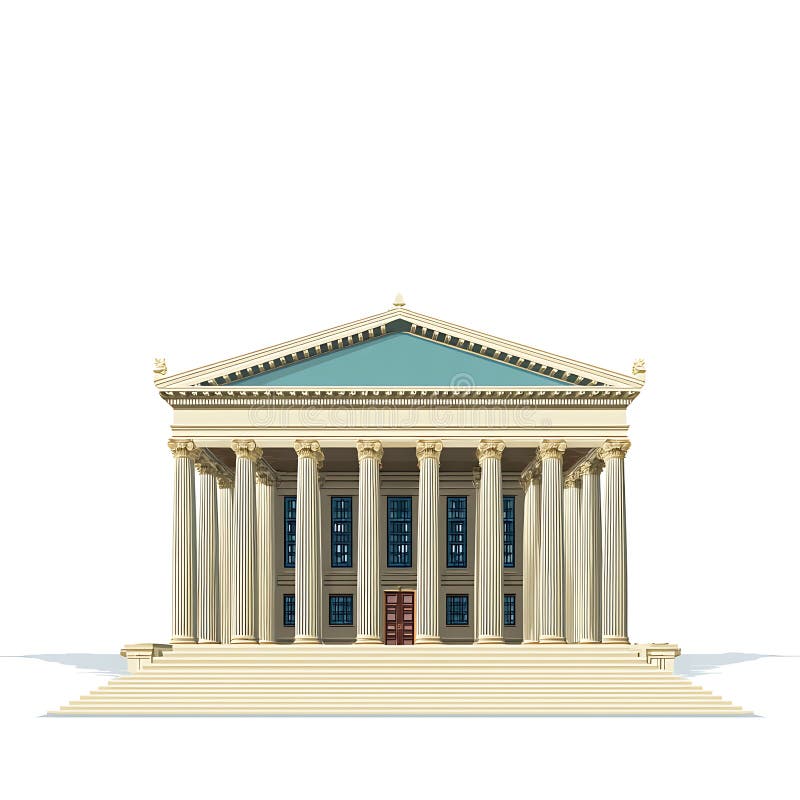 Neoclassical Building Illustration Featuring a Grand Facade with Two ...