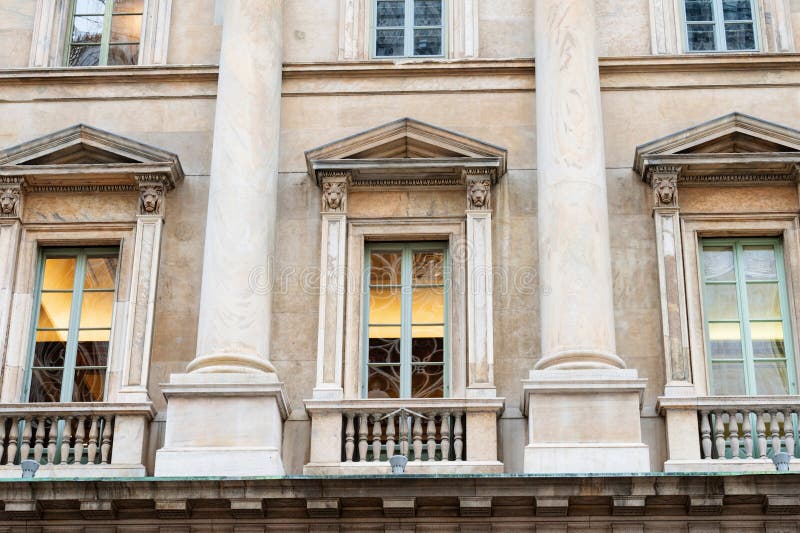 Classical Building Facade with Columns and Windows Stock Photo - Image ...