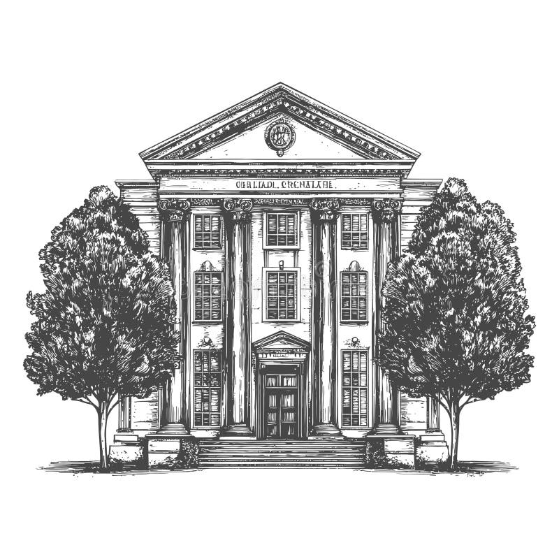 Grand Classical Building with Columns and Trees, Elegant Architecture ...