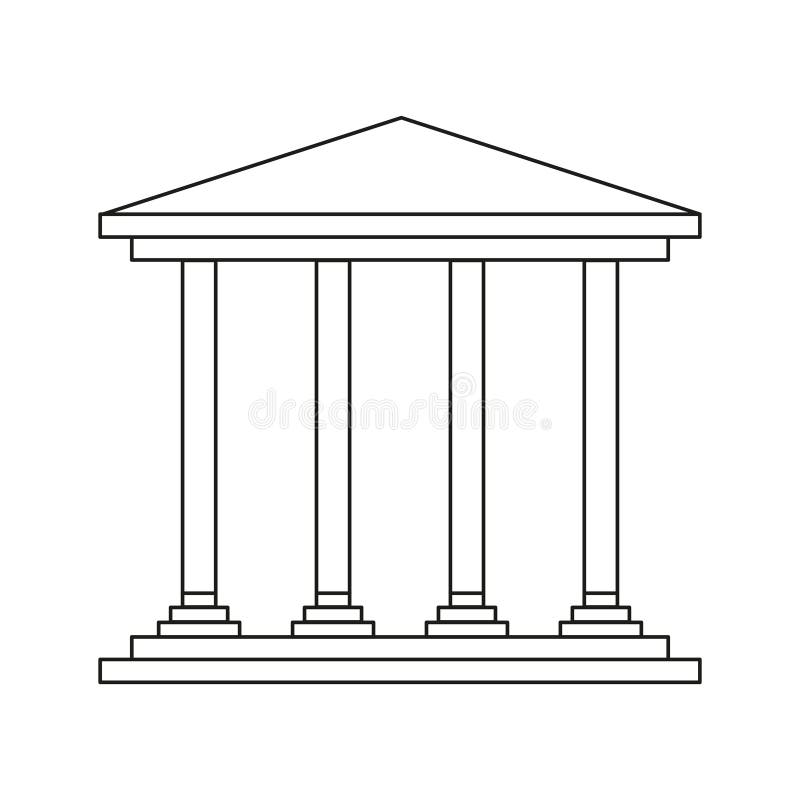 Classical Building Icon. Greek Temple Outline. Four Pillars Structure ...