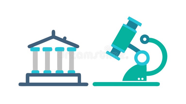Classical Building and Microscope, Historical Science Study, Vector ...