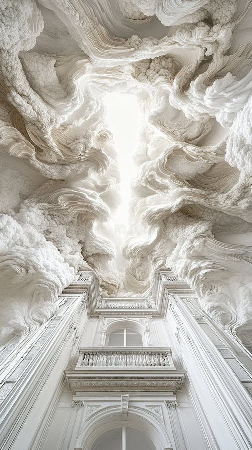 Classical Building Surrounded by Whimsical Cloud Formations Stock Image ...