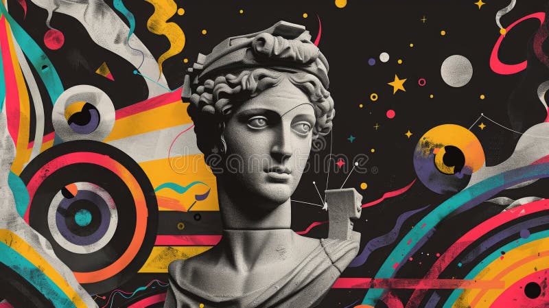 Classical Bust with Abstract Colorful Background for Artistic Design ...