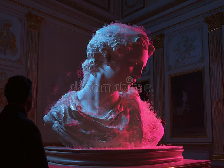 Classical Bust, Red Lighting, Dramatic Shadows, Intense Expression ...