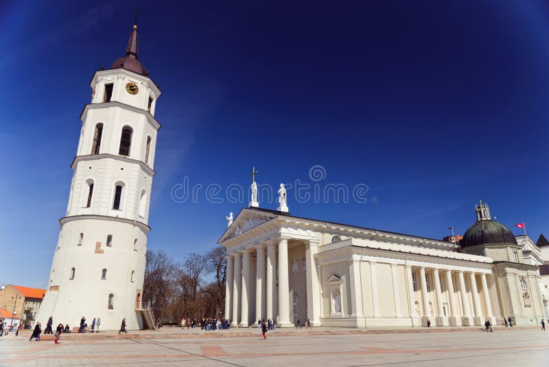 Classical Cathedral with Tower and Square, Vilnius Stock Image - Image ...