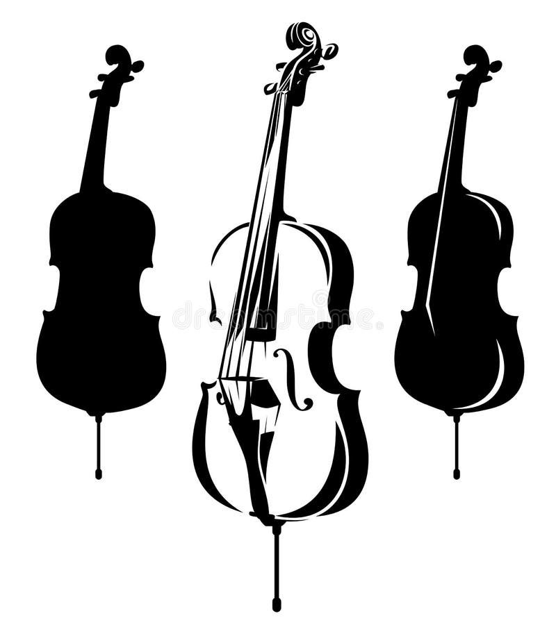 Classical Cello Musical Instrument Black and White Vector Outline and ...