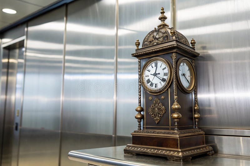 Classical Clock â€ Nine O Clock Display on Metal Background Stock ...