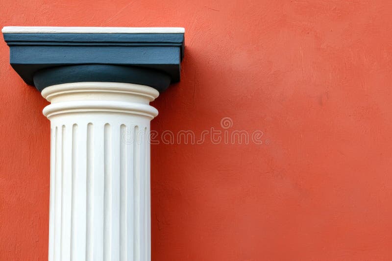 Classical Column Against a Red Wall: Architectural Detail and Geometric ...