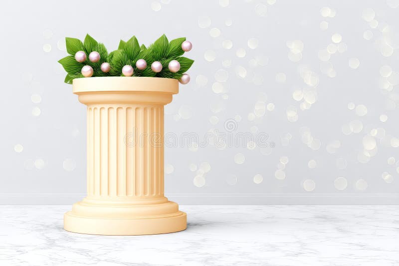 Classical Column with Leafy Arrangement and Pearls on Marble Surface ...