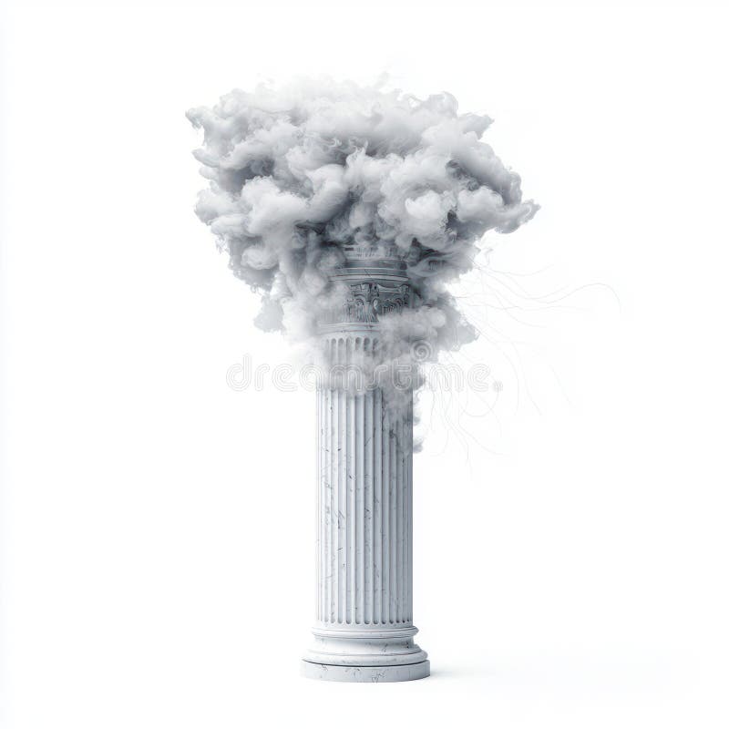 Classical Columns with Billowing Smoke on White Background Stock ...
