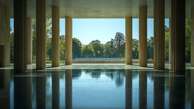 Classical Columns Frame Serene Park Landscape View Stock Illustration ...