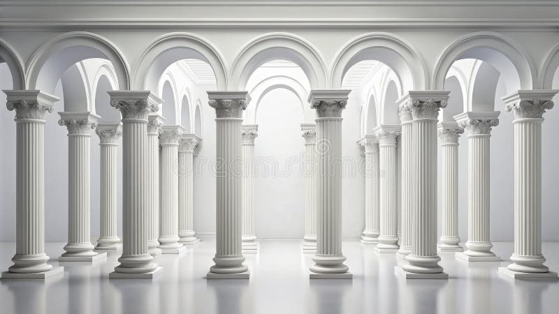 Classical Columns Interior Architecture, 3D Render, White, Arches ...