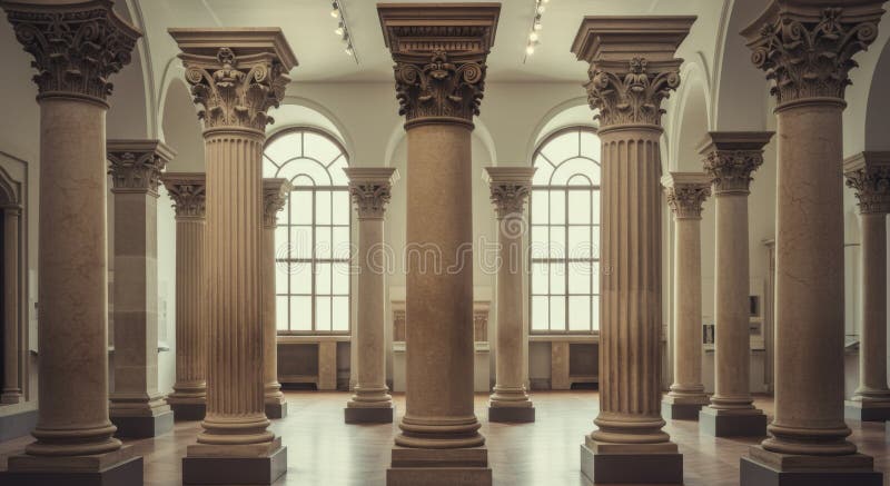 Classical Columns in Museum Interior Stock Illustration - Illustration ...