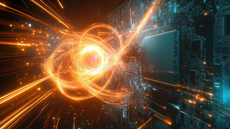 Classical Cpu Intersecting Glowing Quantum Circuit | Unified Realm with ...