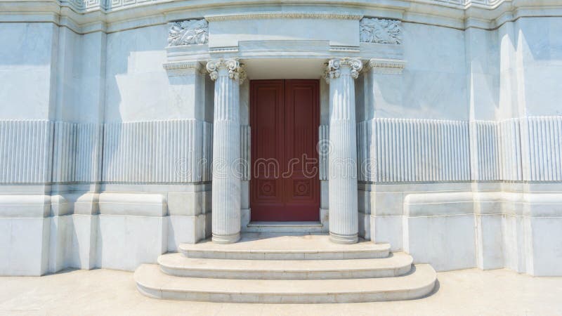 Classical Design of Ancient Columns and Wall with Wood Door Stock Photo ...