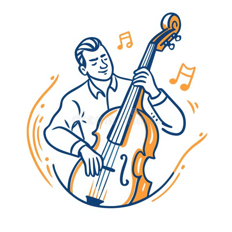 Classical Double Bass Player with Musical Notes Stock Illustration ...