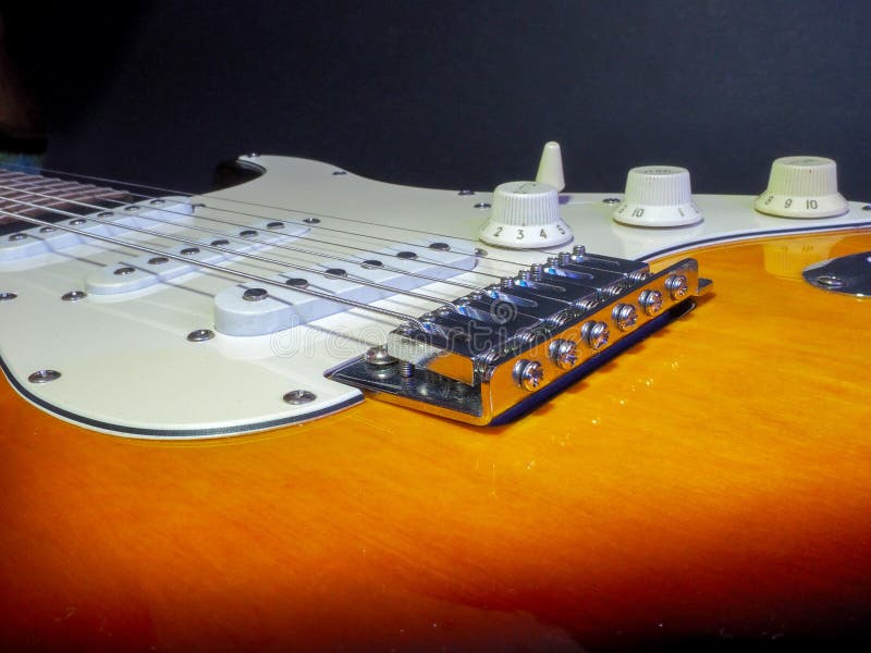 Classical Electric Guitar of Dark Brown Color with White Inserts Chrome ...