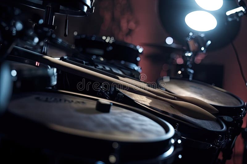 Classical Electronic Drumsticks and Drums, with Dramatic Close-up Shot ...