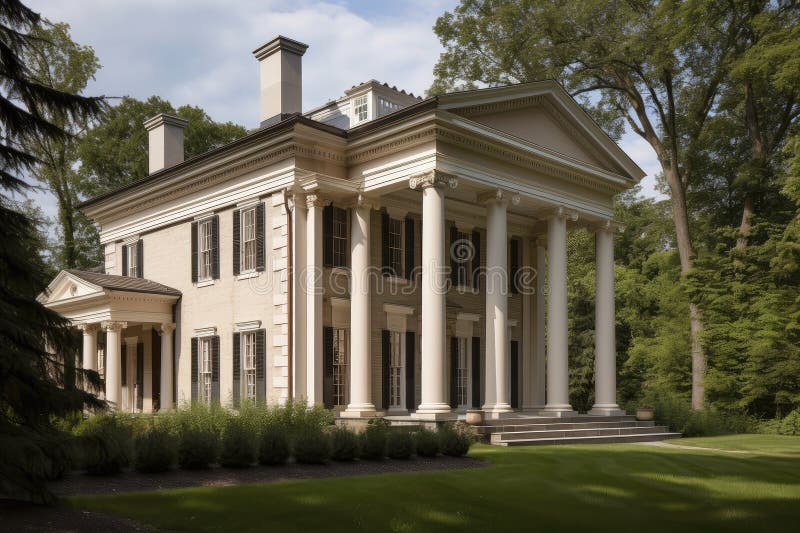 A Classical Exterior with Columns, Pediments, and Crown Moldings Stock ...