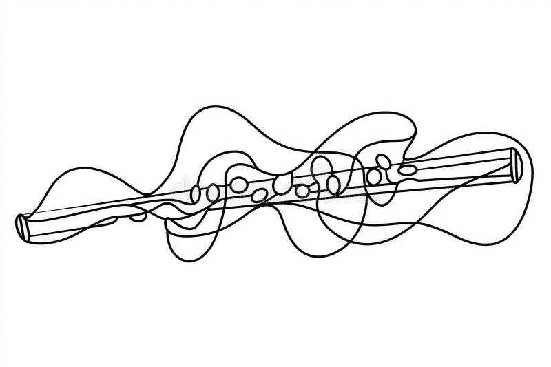 Classical Flute in One Continuous Line Drawing. Concept of Wind ...