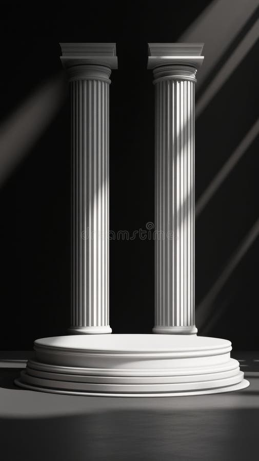 Classical Fluted Columns on Round Platform with Light and Shadow Stock ...