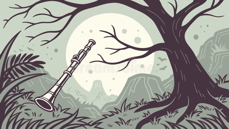 Flutelike Instrument in Mysterious Forest Glade, Vector Design ...