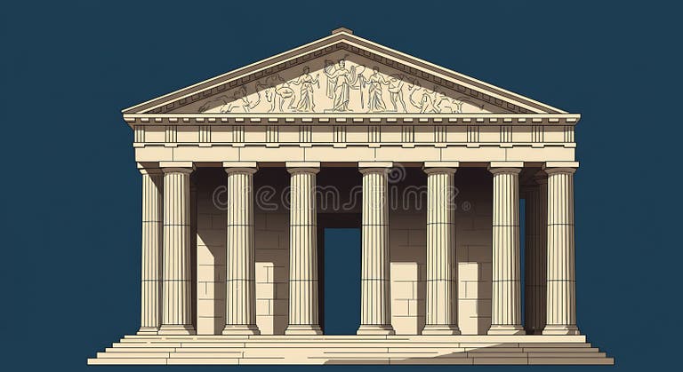 Classical Greek Temple with Eight Doric Columns Supporting a Triangular ...