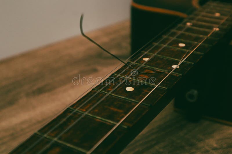 Classical Guitar with Broken String. Closeup of Classical Acoustic ...