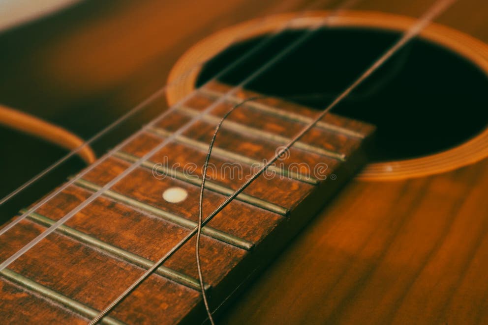 Classical Guitar with Broken String. Closeup of Classical Acoustic ...