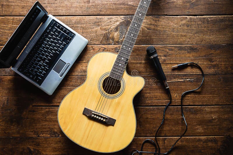 Classical Guitar and Microphone for Musicians. Stock Photo - Image of ...