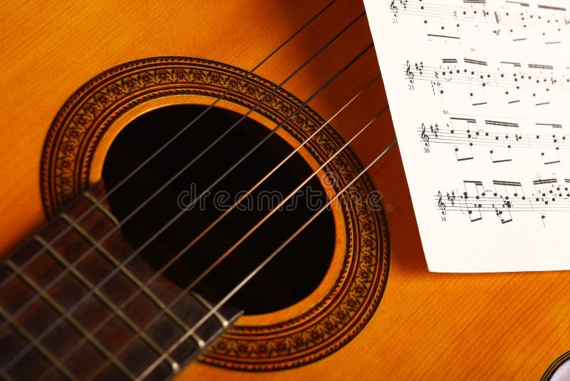 Classical guitar and notes stock image. Image of chord - 38273645