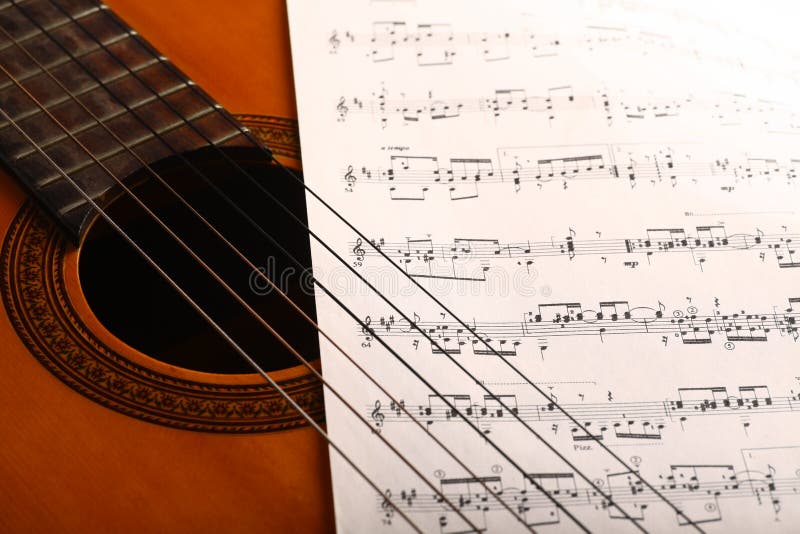 Classical guitar and notes stock image. Image of paper - 40587177