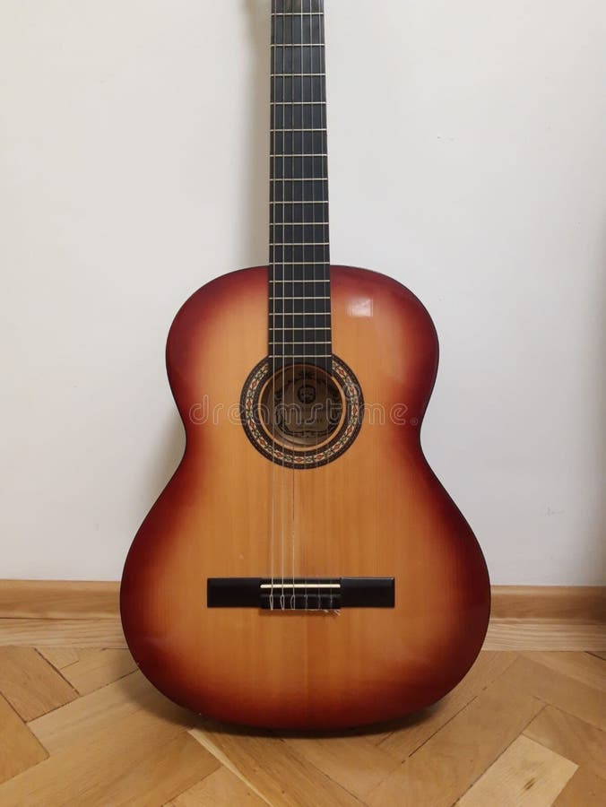 Classical Guitar with Red Border Stock Image - Image of wood, material ...