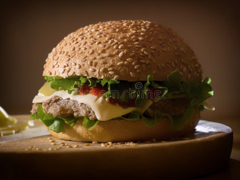 Classical Hamburger on a Wooden Plate Stock Photo - Image of restaurant ...