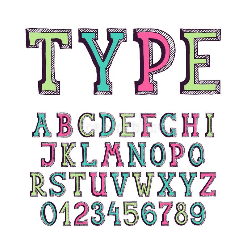 Classical Hand Drawn Serif Font with Numerals for Banners Stock Vector ...